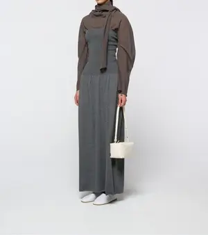 AMOMENTO Ribbed Shirring Knit Maxi Dress