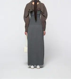 AMOMENTO Ribbed Shirring Knit Maxi Dress