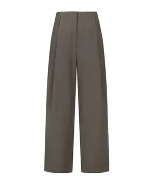 AMOMENTO Straight Tuck Pants - Brown