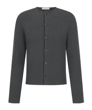 AMOMENTO Ribbed-knit Button-up Cardigan - Charcoal
