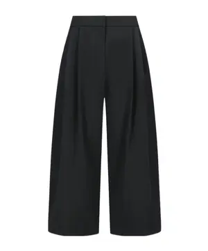 AMOMENTO Double-pleated Wide-leg Trousers - Black