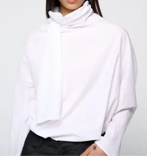 AMOMENTO Scarf-detail Long-sleeve Blouse - White