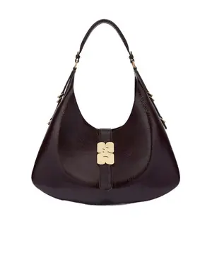 GANNI Large Kat Bag In Brown Shine - Espresso