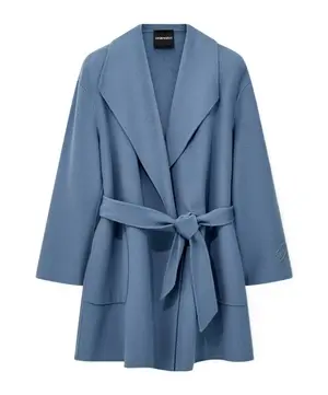 Emporio Armani Blouson Jacket In Wool And Cashmere With Wide Lapels - Light Blue