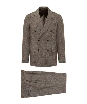 LARDINI Double-breasted Suit And Trousers Two-piece Set - Brown
