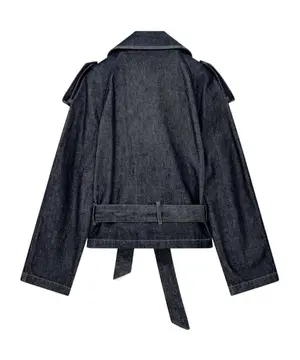Emporio Armani Belted Denim Jacket With Wide Lapels And Epaulettes