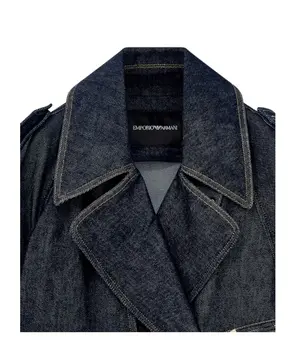 Emporio Armani Belted Denim Jacket With Wide Lapels And Epaulettes
