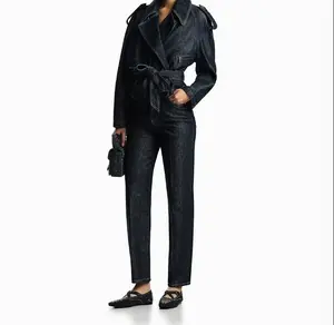 Emporio Armani Belted Denim Jacket With Wide Lapels And Epaulettes