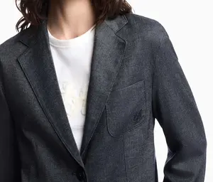 Emporio Armani Wool Blend Blazer With Denim Effect Signature Capsule