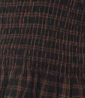 GANNI Smocked Check Lace-up Top
