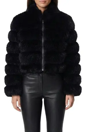 LYLA GRANT Fur-free Fox Horizontal Zip Short Jacket