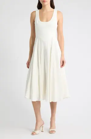 Oddmuse Scoop Neck Midi Dress - Ecru