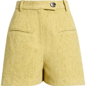 Oddmuse High Waist Tweed Shorts - Chartreuse