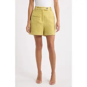Oddmuse High Waist Tweed Shorts - Chartreuse