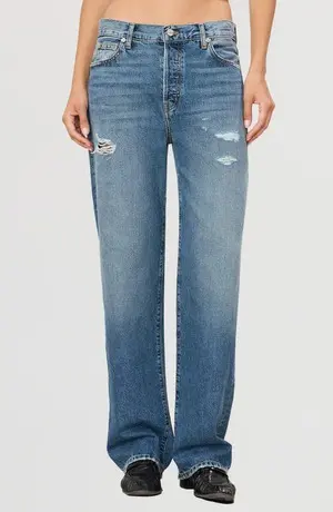 Eterne Saint High Waist Ripped Boyfriend Jeans - Medium Indigo