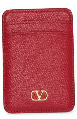 Valentino Garavani Vlogo Signature Magnetic Leather Card Case - Rouge