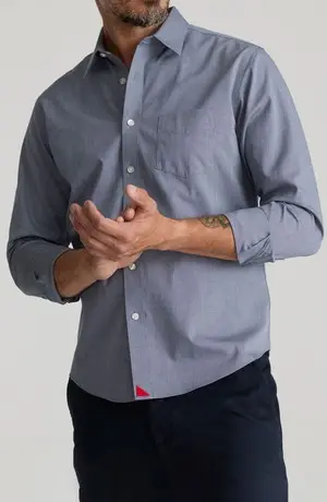 UNTUCKIT Pio Cesare Microdot Wrinkle Free Cotton Button-up Shirt - Navy