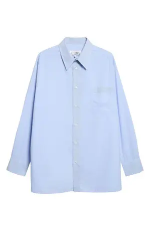 MAISON MARGIELA Embroidered Numeric Logo Cotton Poplin Button-up Shirt - Light Blue