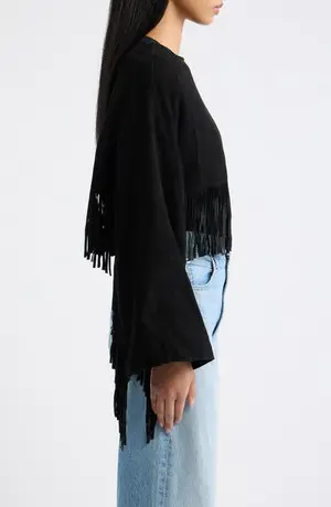 Mauritius Paige Fringe Detail Suede Poncho