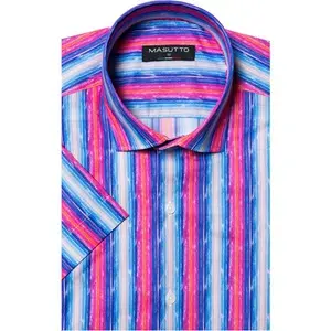 MASUTTO Barella Print Button-up Short Sleeve Shirt - Blue