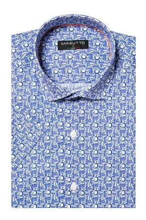 MASUTTO Omaha Print Button-up Short Sleeve Shirt - Blue