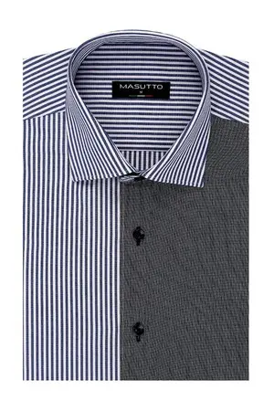 MASUTTO Emilio Print Button-up Short Sleeve Shirt - Navy Blue
