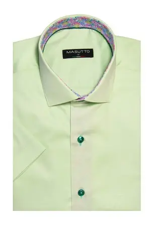 MASUTTO Brianne Solid Button-up Short Sleeve Shirt - Green