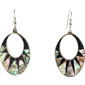 MADISON BEVERLY HILLS Vintage 1970s Abalone Inlay Dangle Earrings - Black
