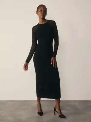The Fold Sculpted Stretch Knit Midi Dress - Black