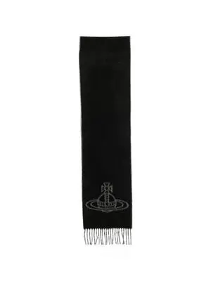 VIVIENNE WESTWOOD Orb-embroidered Fringed Scarf - Black