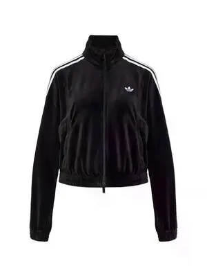 Adidas Velour Stripe-detail Zip-up Sweatshirt - Black