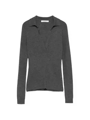 Max Mara Angel Ribbed-knit V-neck Sweater Grey