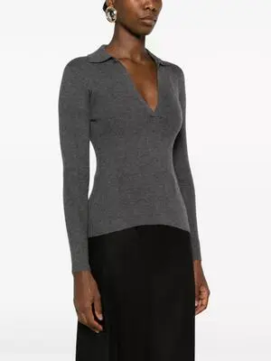Max Mara Angel Ribbed-knit V-neck Sweater - Grey