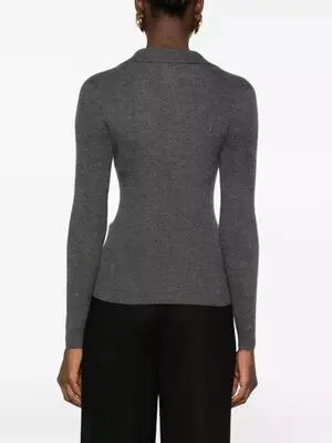 Max Mara Angel Ribbed-knit V-neck Sweater - Grey