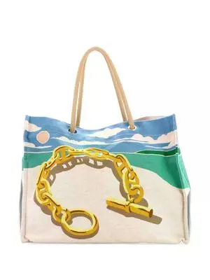 Hermès Beach Bag Printed Canvas Tote Bag - Blue