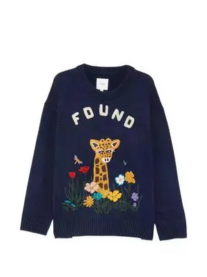 FOUND Wildlife Giraffe-embroidered Sweater - Blue