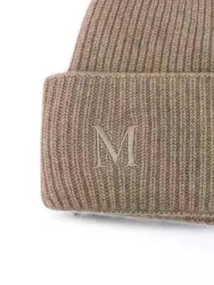 Max Mara Logo-embroidered Ribbed-knit Beanie Hat - Neutrals