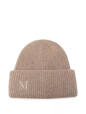 Max Mara Logo-embroidered Ribbed-knit Beanie Hat - Neutrals