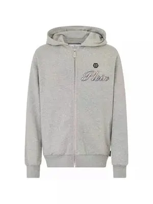 Philipp Plein Logo-embroidered Zip-up Hoodie - Grey