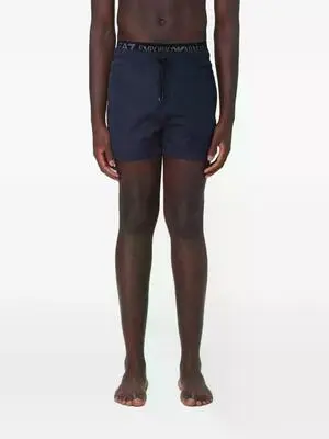 EA7 Logo-waistband Drawstring Swim Shorts - Blue