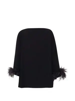 GIANLUCA CAPANNOLO Feather-trim Boat-neck Blouse - Black