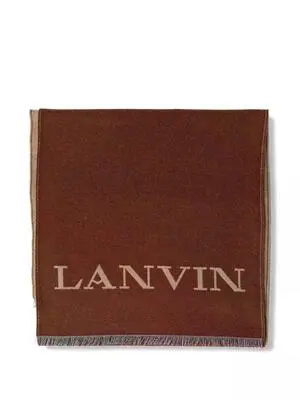 LANVIN Logo-intarsia Frayed Scarf - Brown