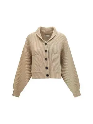 Tory Burch Cropped Wool Cardigan - Neutrals