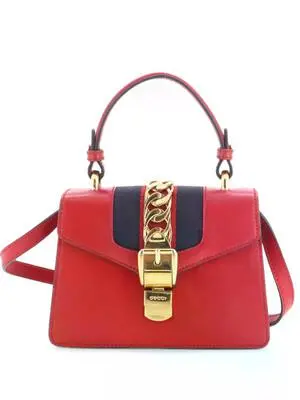 Gucci Sylvie Top Handle Bag Leather Mini Satchel - Red