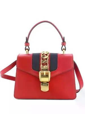 Gucci Sylvie Top Handle Bag Leather Mini Satchel - Red
