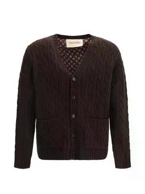Valentino Garavani Cable-knit Wool Cardigan - Brown