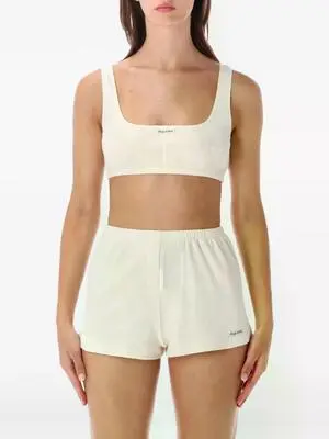 Sporty & Rich Ribbed-knit Logo-patch Cropped Top Neutrals