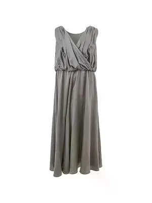 LARDINI V-neck Draped Midi Dress - Grey