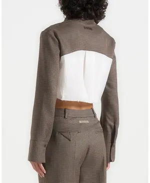 Manière De Voir Bernadette Houndstooth Contrast Cropped Shirt