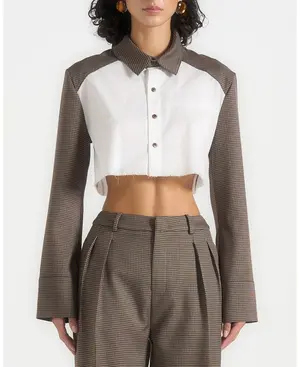 Manière De Voir Bernadette Houndstooth Contrast Cropped Shirt